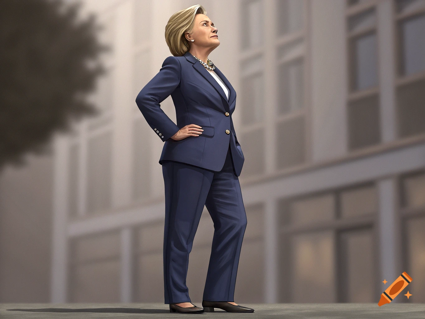 Full body illustration of Hillary Clinton in a blue suit, standing ...
