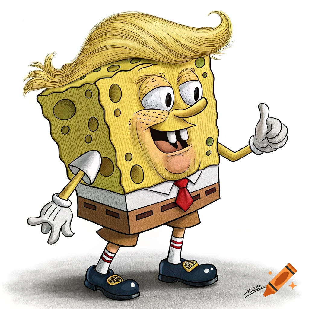 Caricature drawing of Spongebob Squarepants with Donald Trump's hair ...