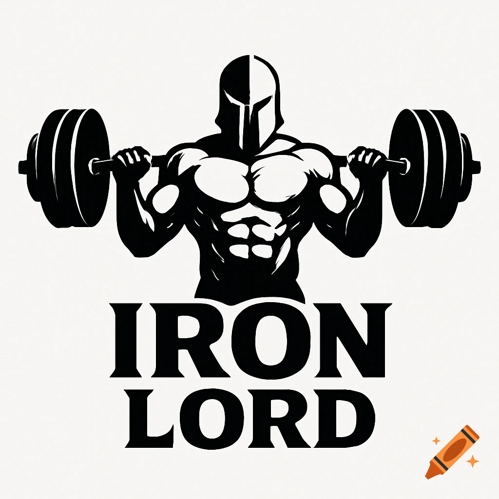 Black and white logo illustration of a muscular spartan lifting a ...