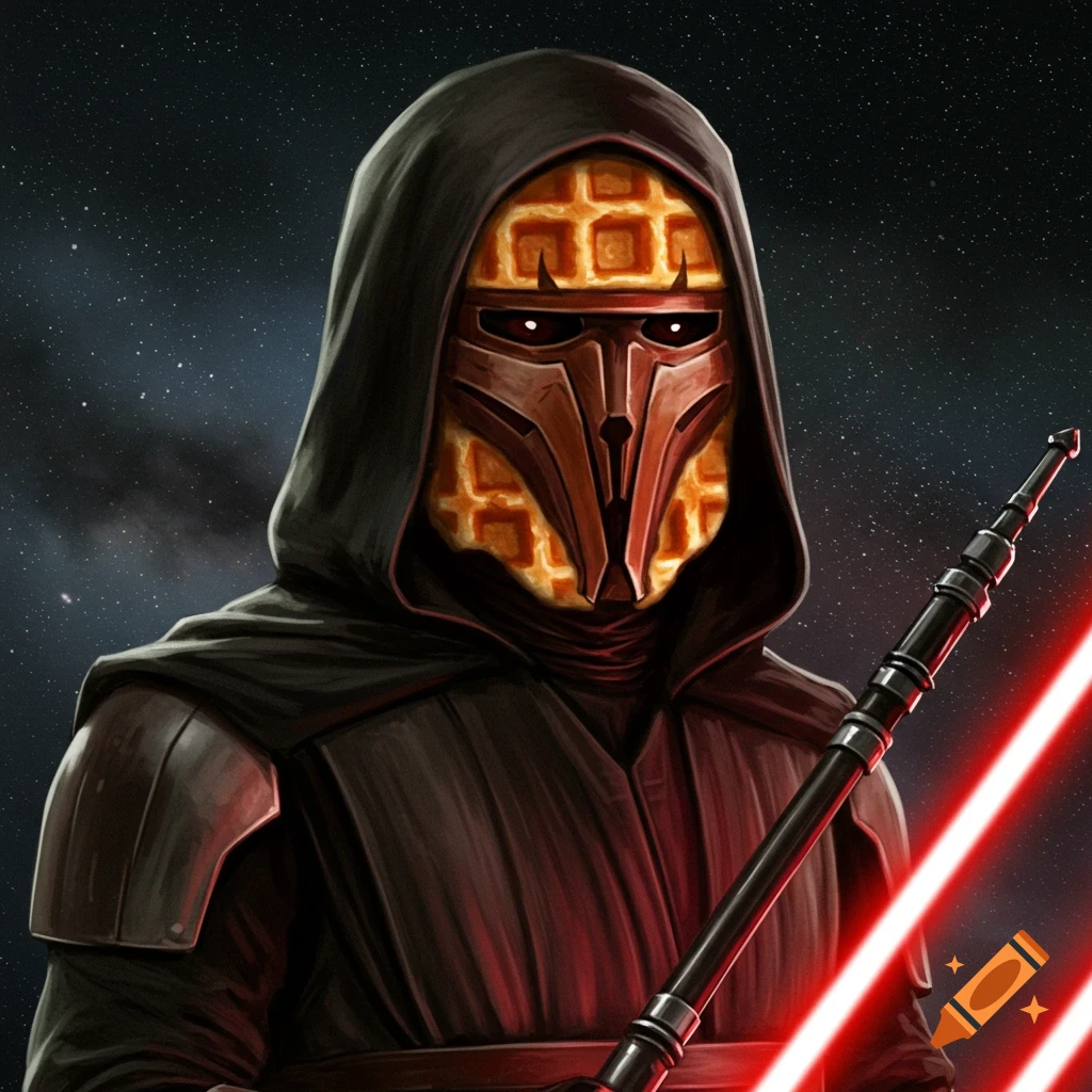 An illustration of a character like Darth Revan with a waffle face ...