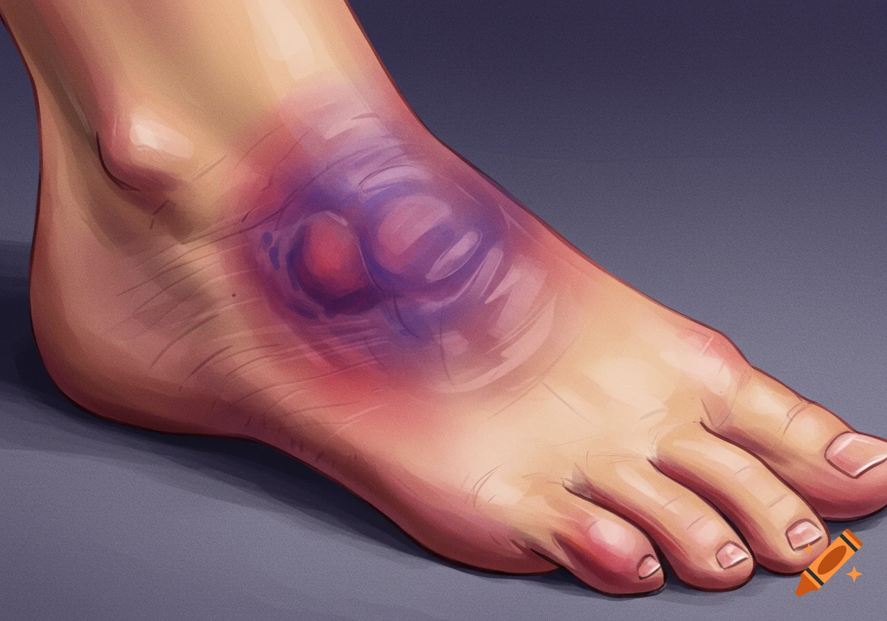 Illustration of a bruised foot on Craiyon