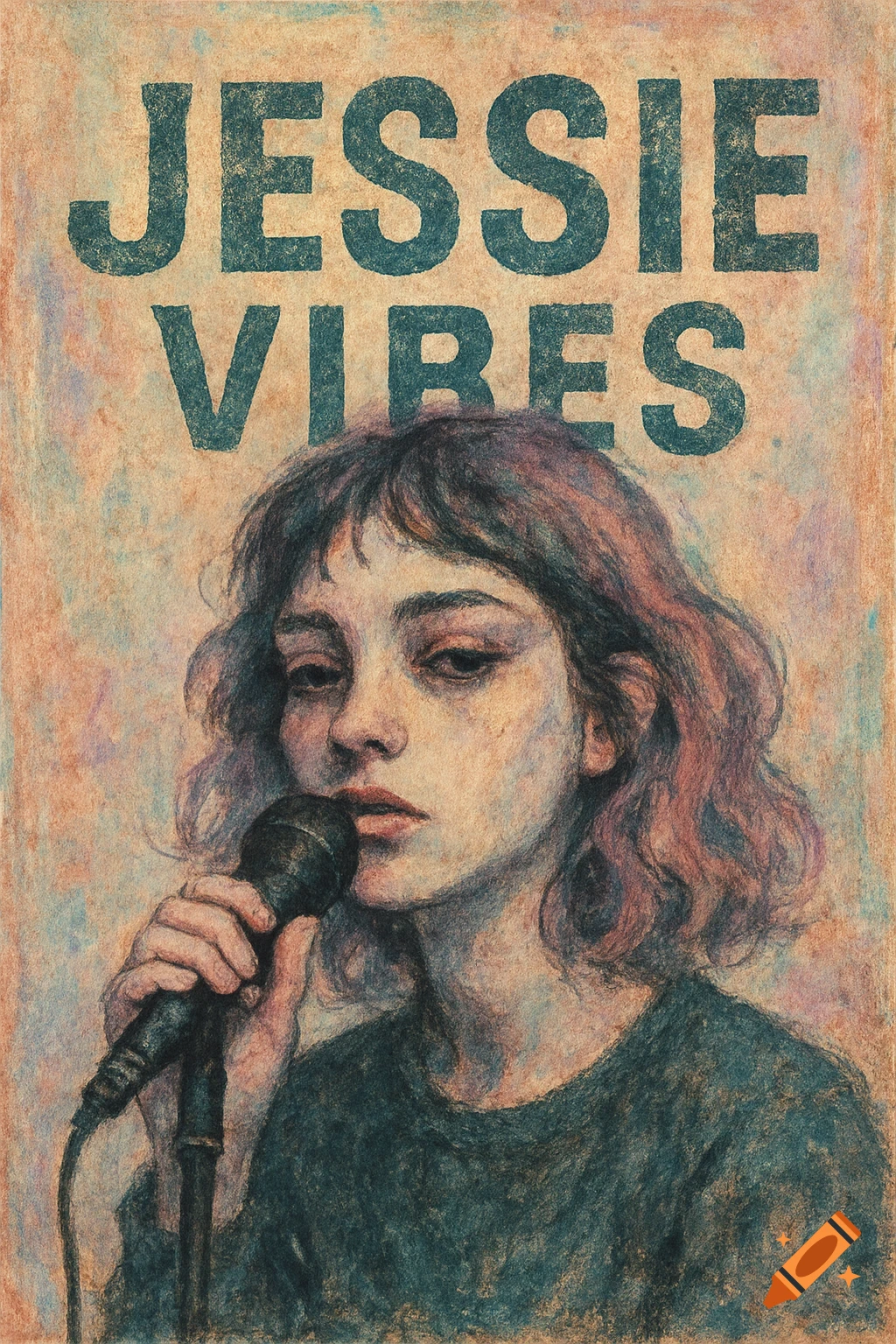 Abstract portrait of a female singer holding a microphone with 'JESSIE ...