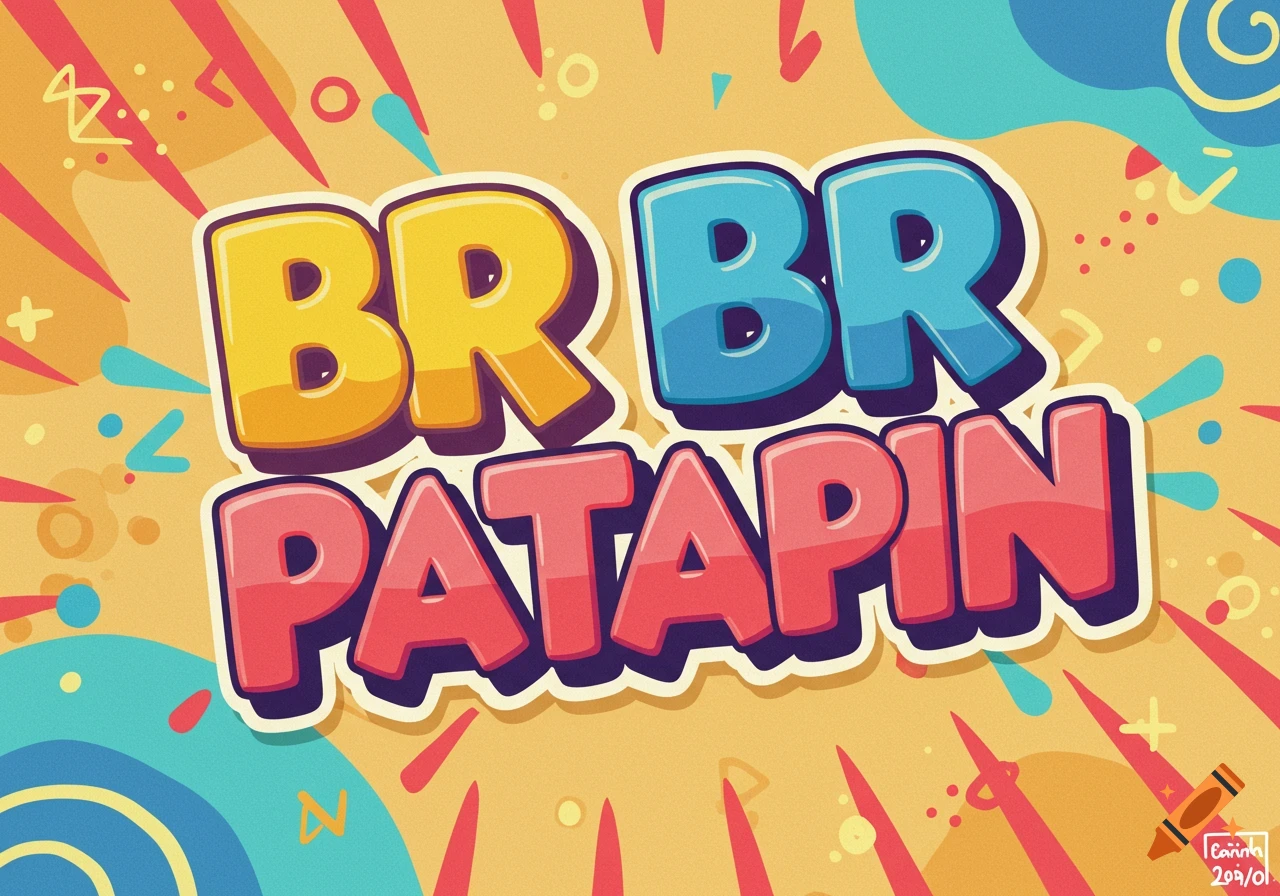 Colorful pop art style text illustration saying BRR BRR PATAPIN on Craiyon