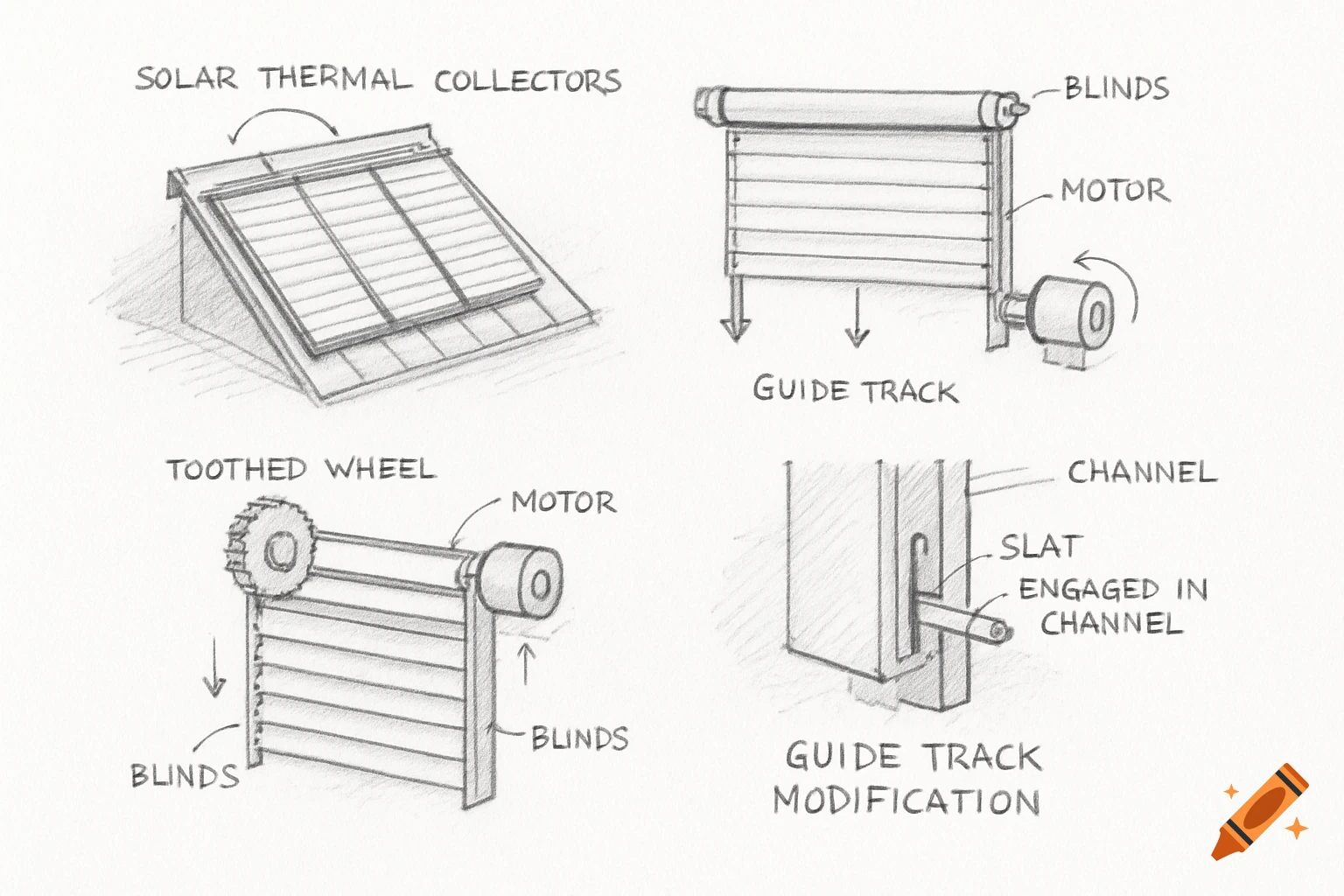 Four pencil sketch diagrams illustrating components of an automatic ...