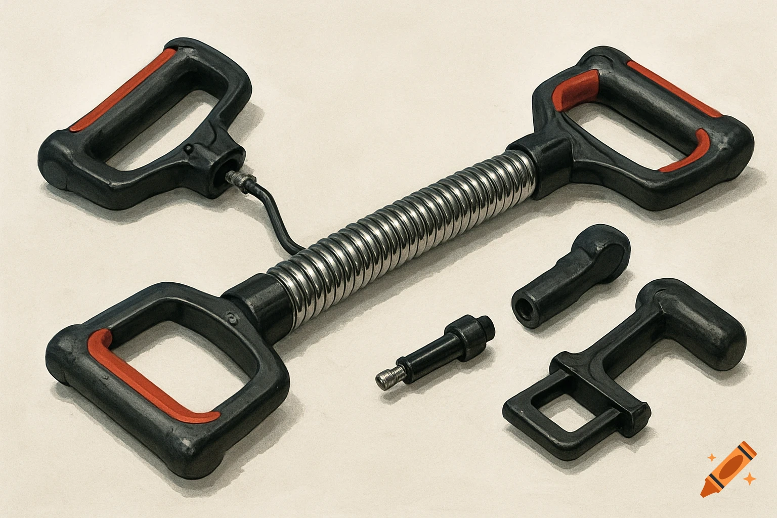 An arm and chest resistance trainer with black handles, red accents ...