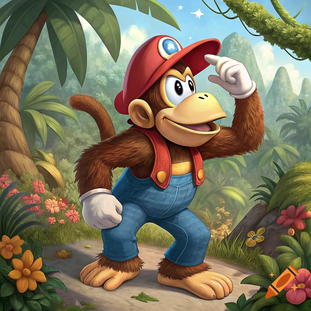 Cartoon monkey character resembling Diddy Kong in a red hat and ...