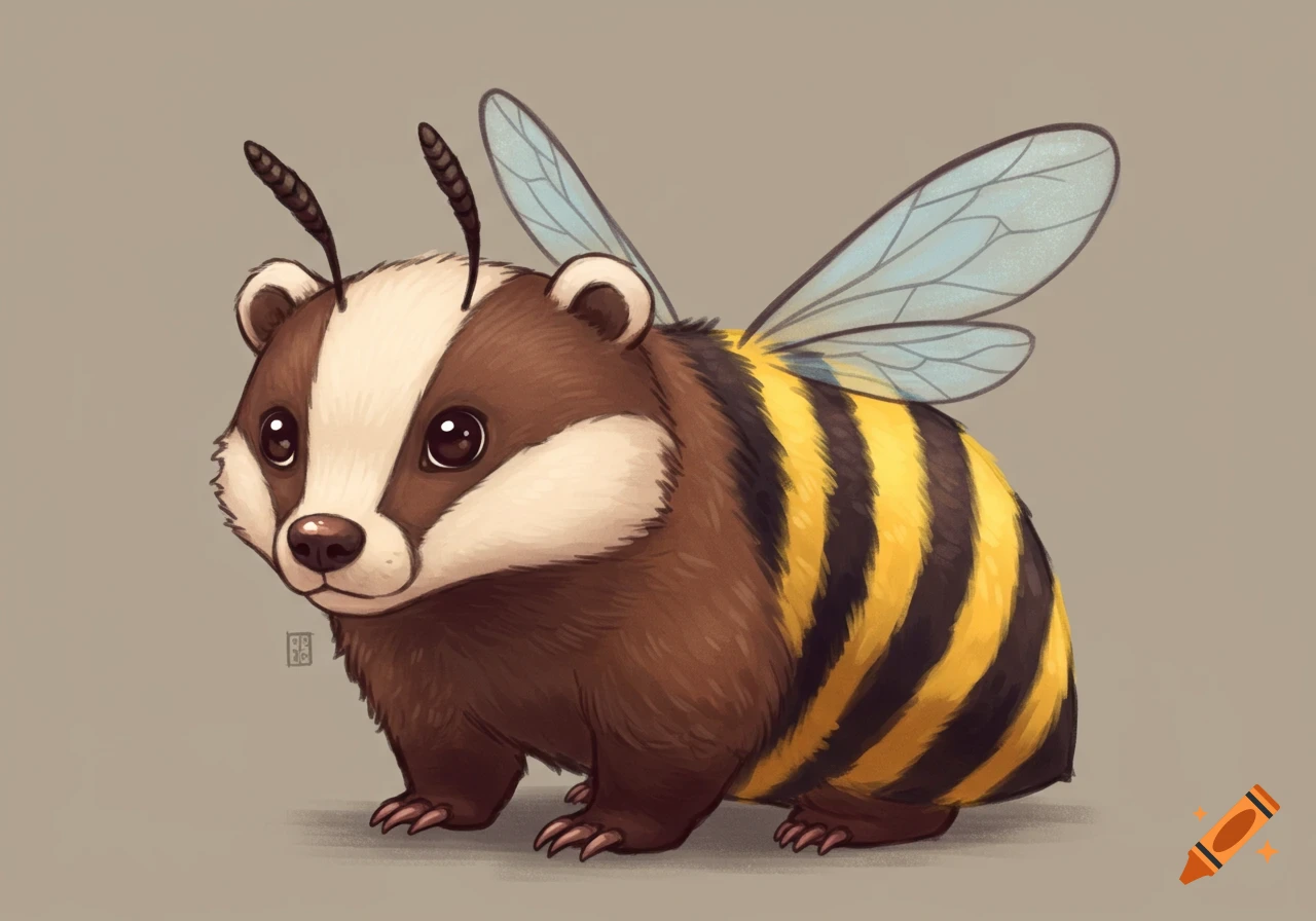 Illustration of a cute badger with bee stripes, wings, and antennae. on ...