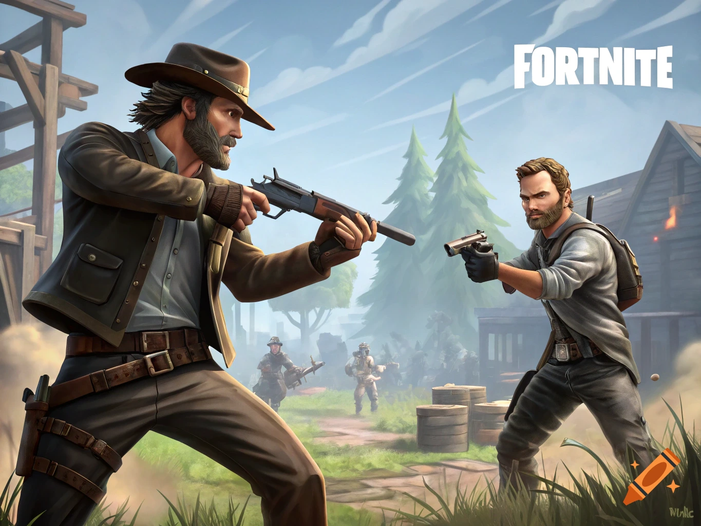 Arthur Morgan and Rick Grimes face off with guns in a Fortnite-style ...