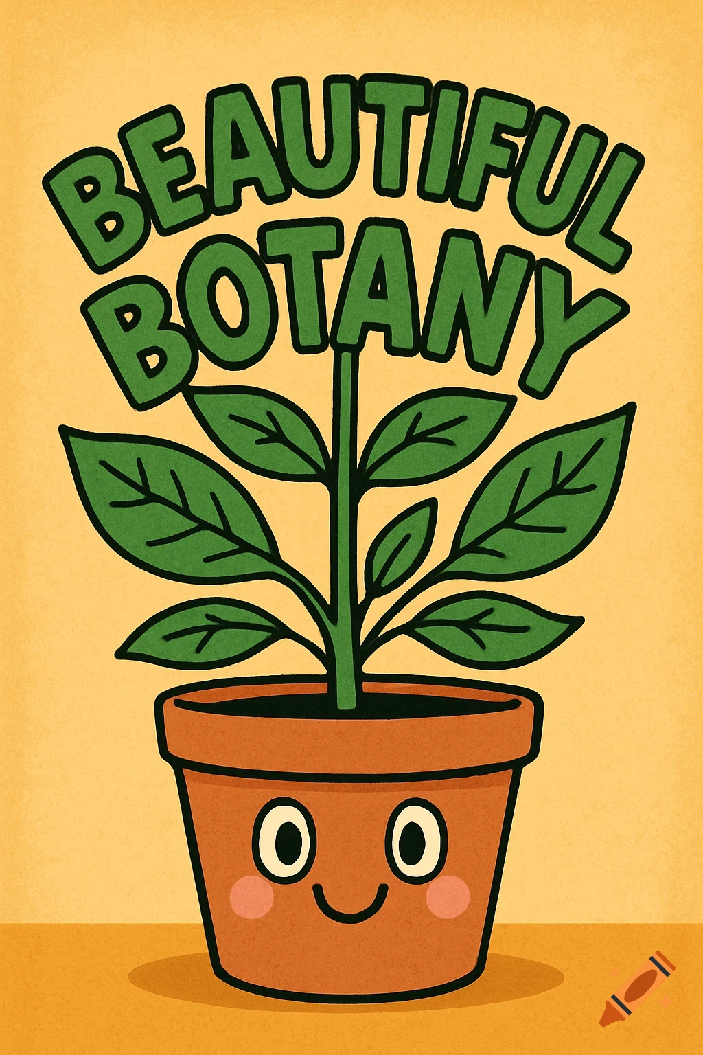 A cartoon illustration of a potted plant with eyes and a smile, with ...