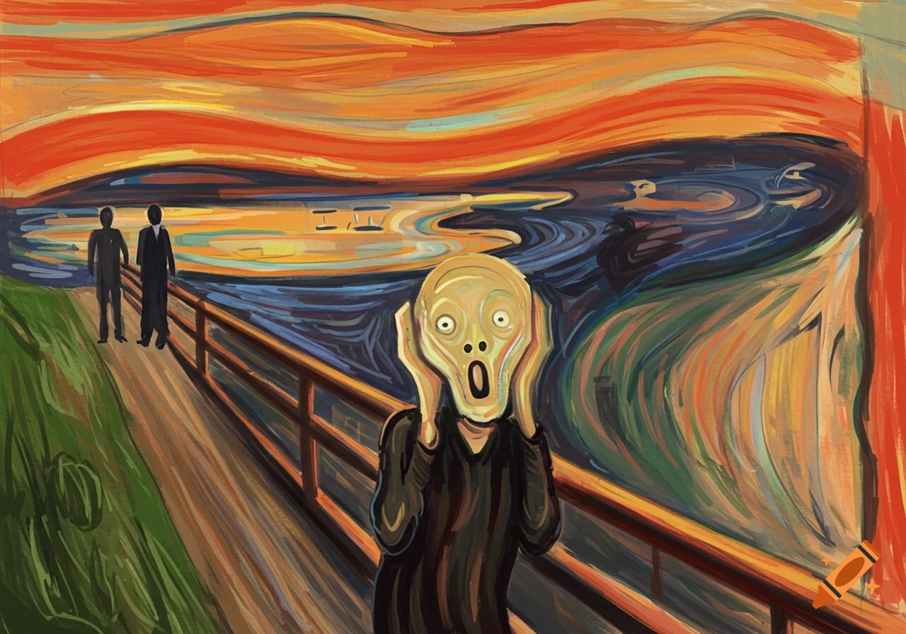 Stylized painting inspired by The Scream by Edvard Munch, showing a ...