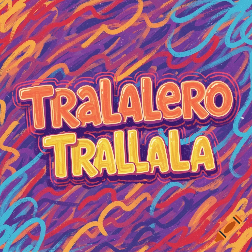 Bold colorful text TRALALERO TRALLALA on a vibrant abstract background on Craiyon