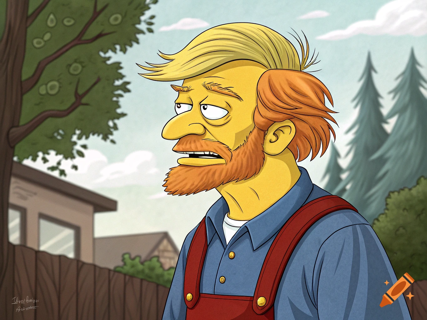 Cartoon portrait of a character combining features of Donald Trump and ...