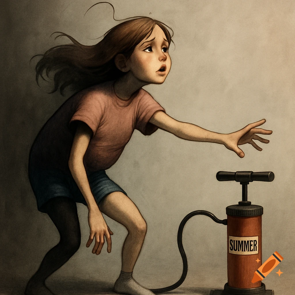 Illustration of a distressed person reaching for an air pump labeled ...