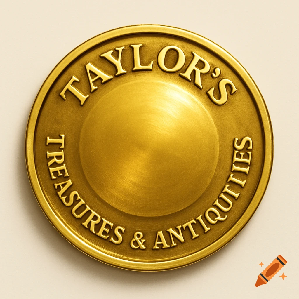 A shiny gold coin or logo with embossed text. on Craiyon