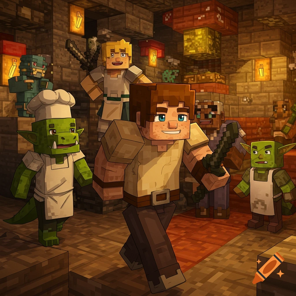 Blocky characters in a dungeon, in Minecraft style on Craiyon