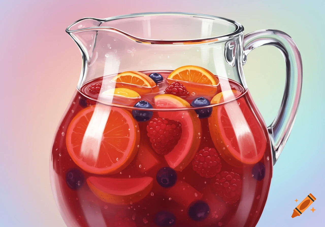 Illustration of a pitcher of fruit punch with orange slices ...