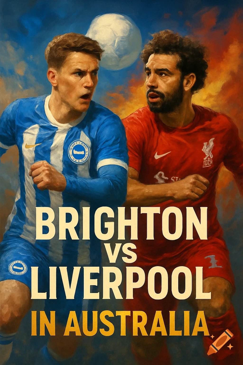 Poster in a painterly style showing two soccer players for Brighton vs ...