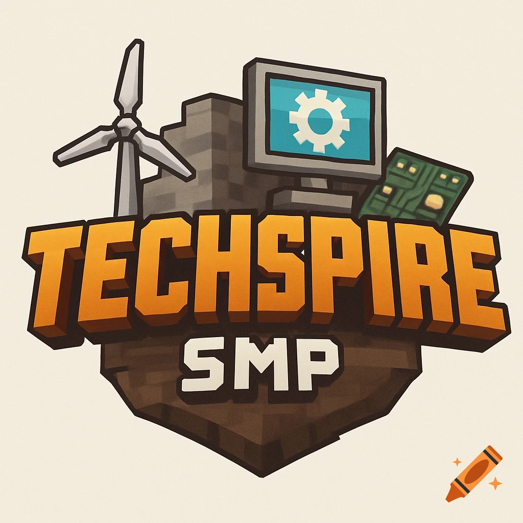 Blocky logo for TechSpire SMP Minecraft server with computer, windmill ...