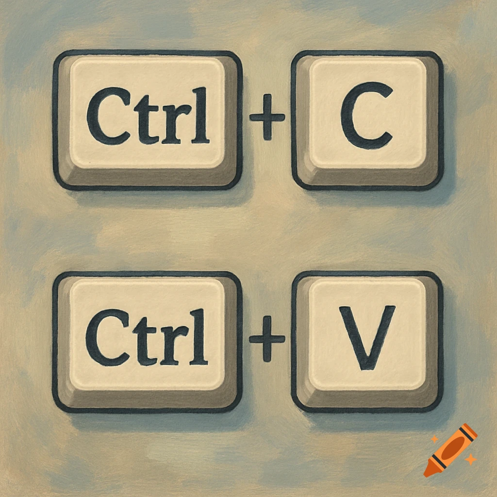 Computer keys labeled Ctrl + C and Ctrl + V in a painted style on Craiyon