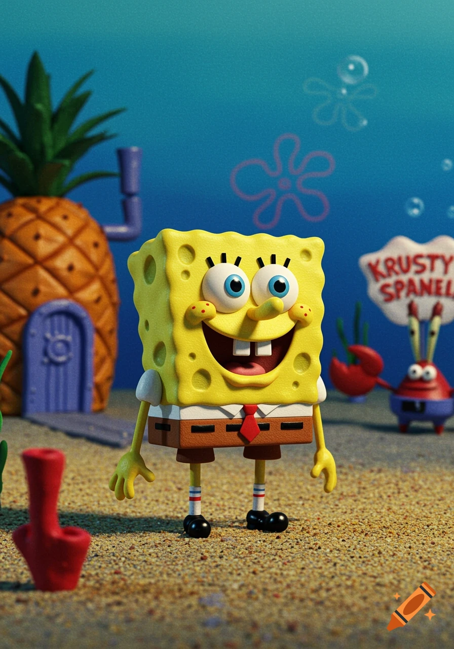 Stop-motion style image of SpongeBob and Mr. Krabs in Bikini Bottom on ...