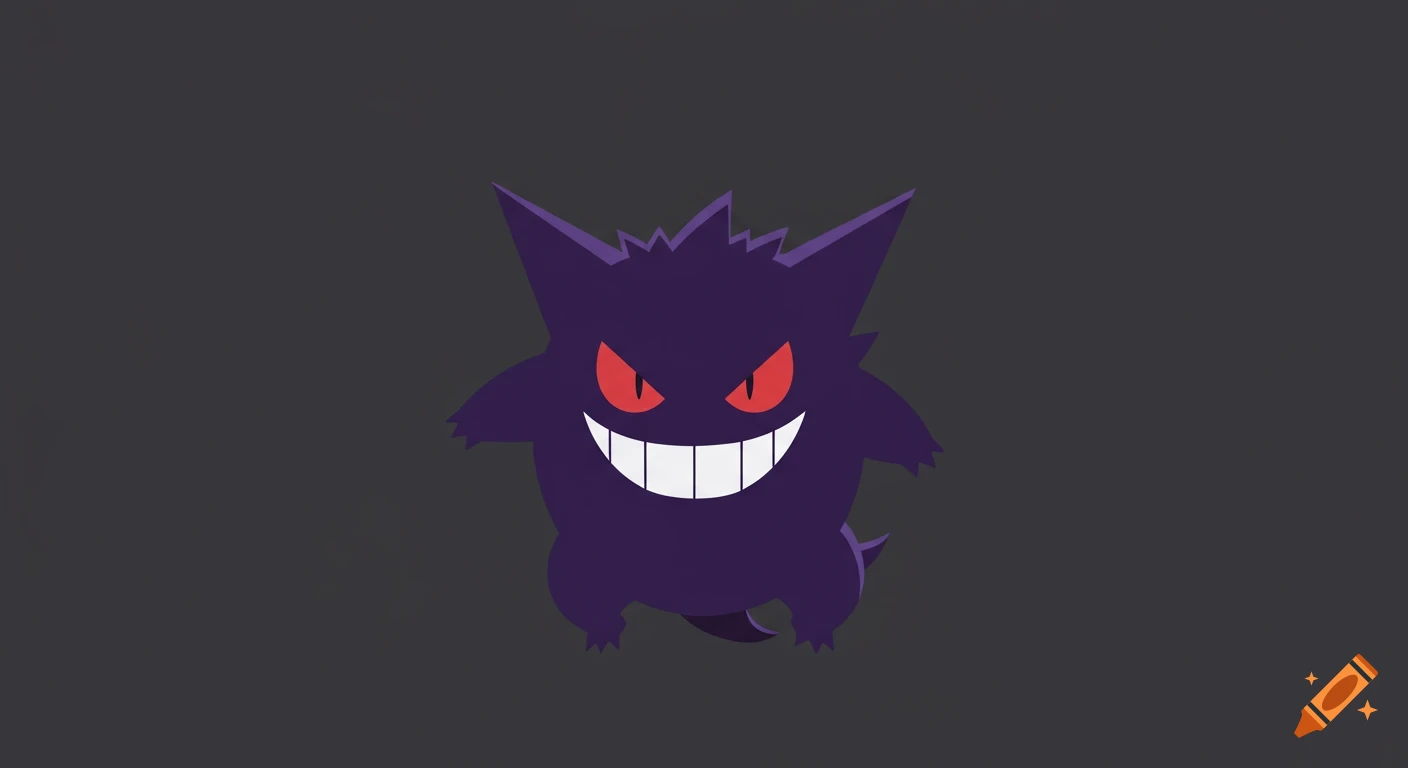 Minimalist illustration of Gengar with red eyes and a wide grin on a ...
