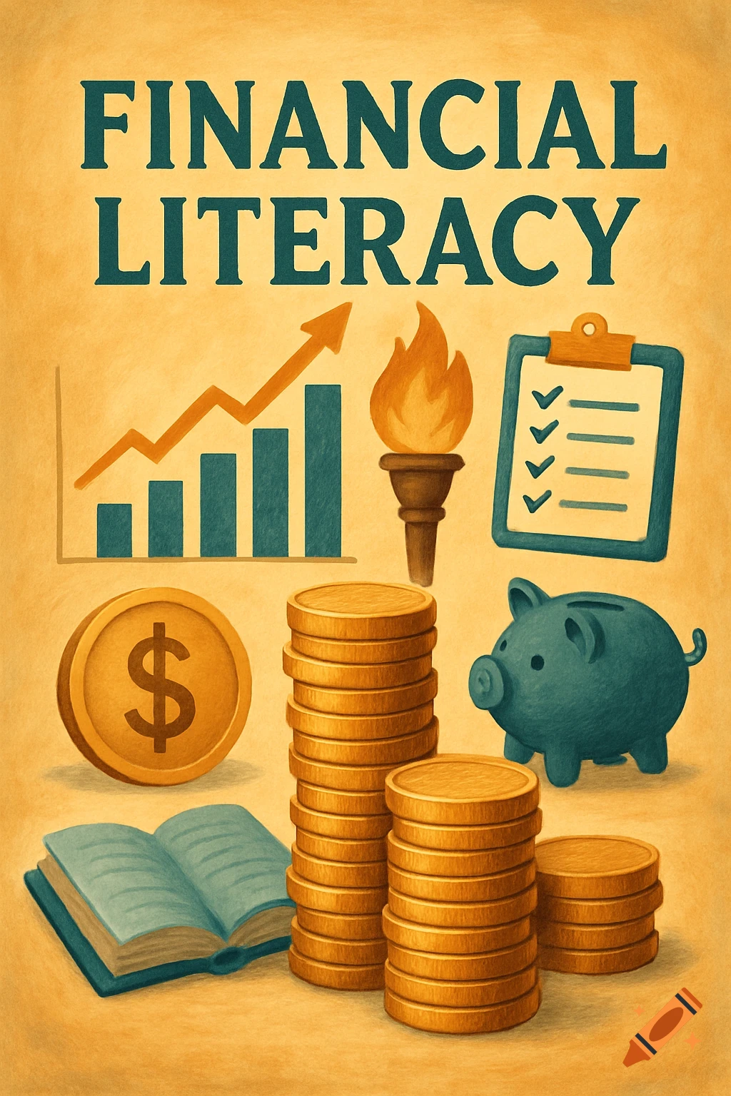 Illustration for Financial Literacy with graph, torch, checklist ...