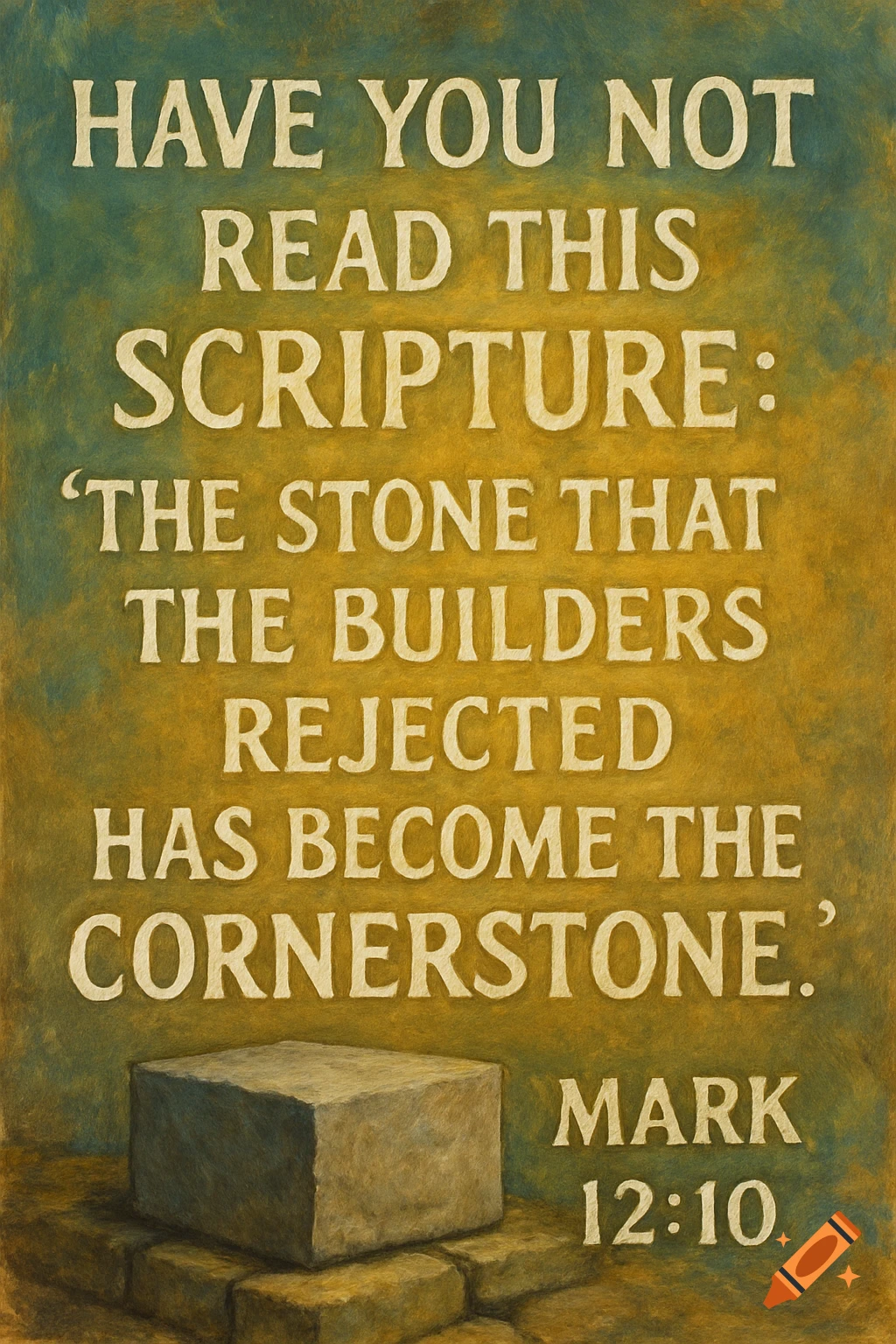 Illustration of a cornerstone with biblical text from Mark 12:10. on ...