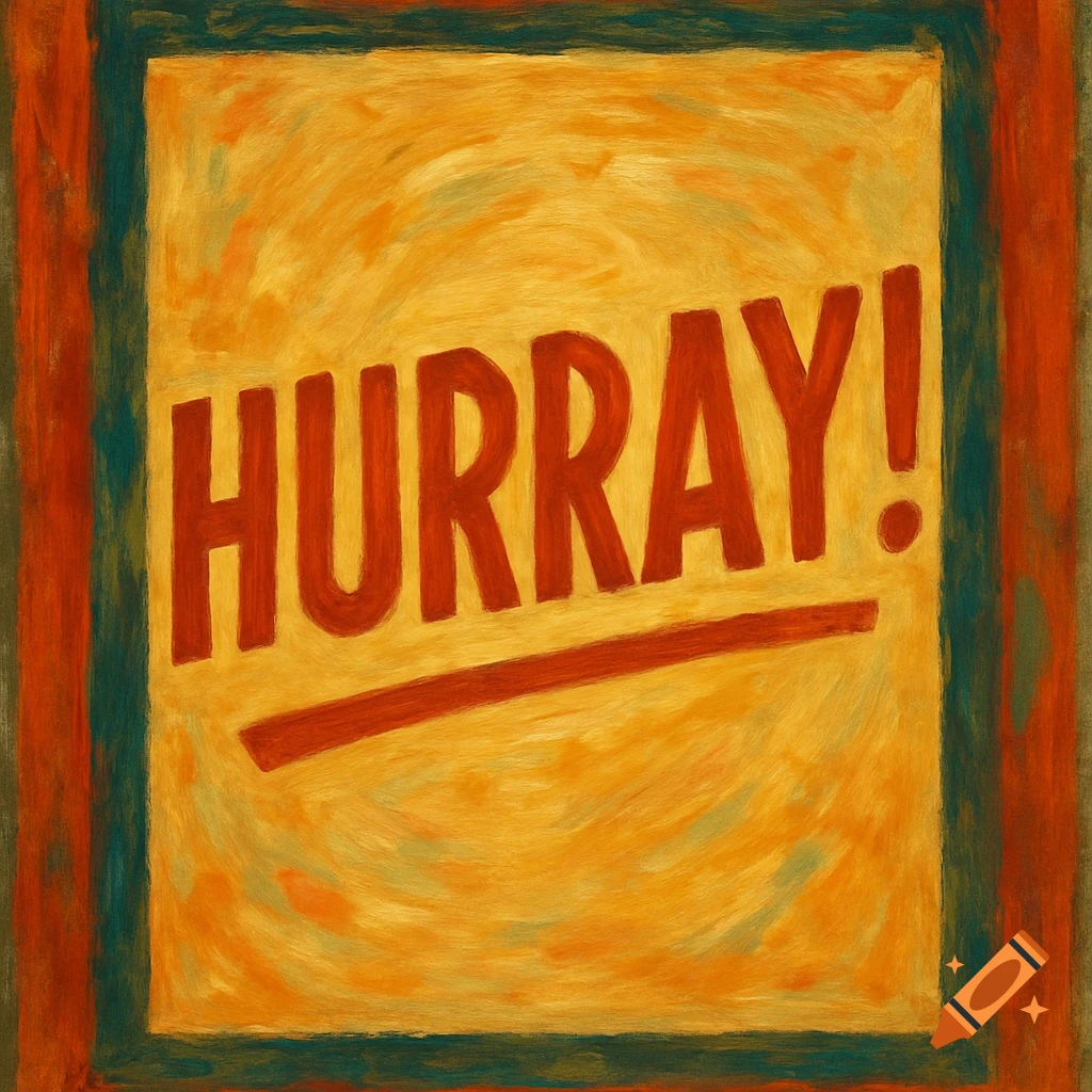 A poster with the word HURRAY! in a painterly style. on Craiyon