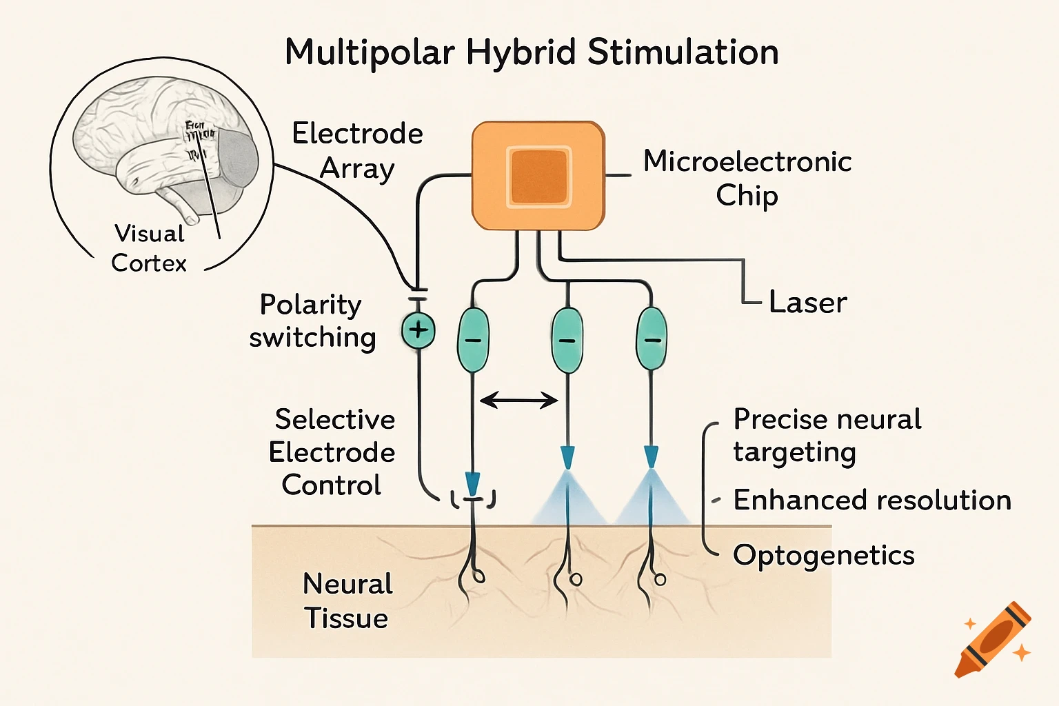 Diagram illustrating multipolar hybrid stimulation system with ...