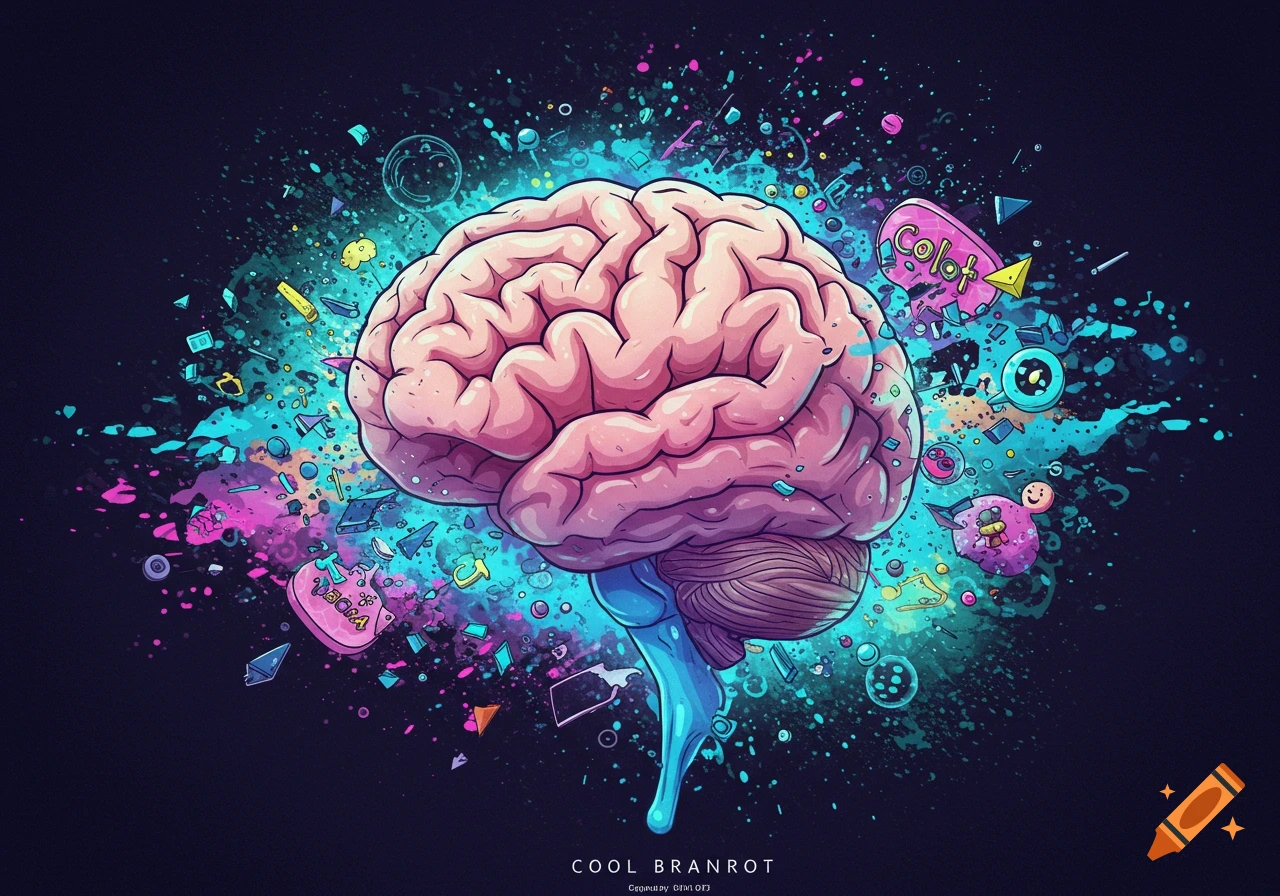 Cartoon brain exploding with colorful paint splatters and abstract ...