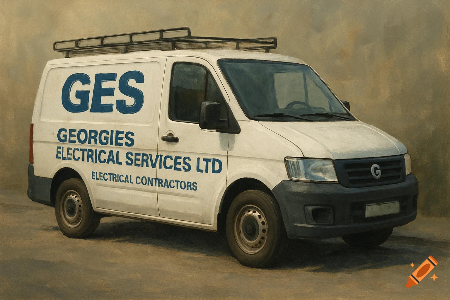 A white van with "GES GEORGIES ELECTRICAL SERVICES LTD ELECTRICAL ...