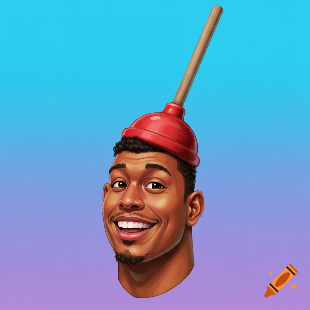 Illustration of a man with a plunger on his head on Craiyon