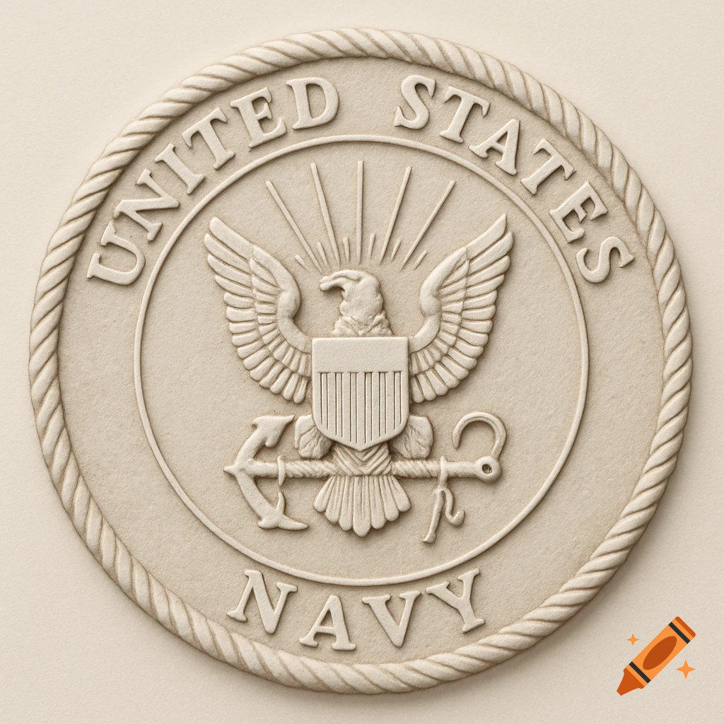 Bas relief emblem of the United States Navy seal with eagle and anchor ...