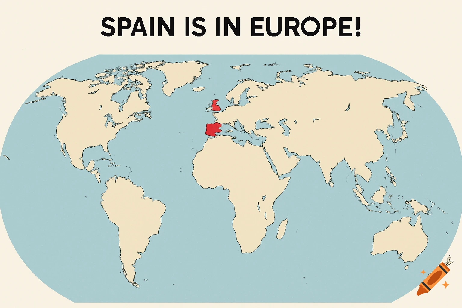 World Map Showing Spain