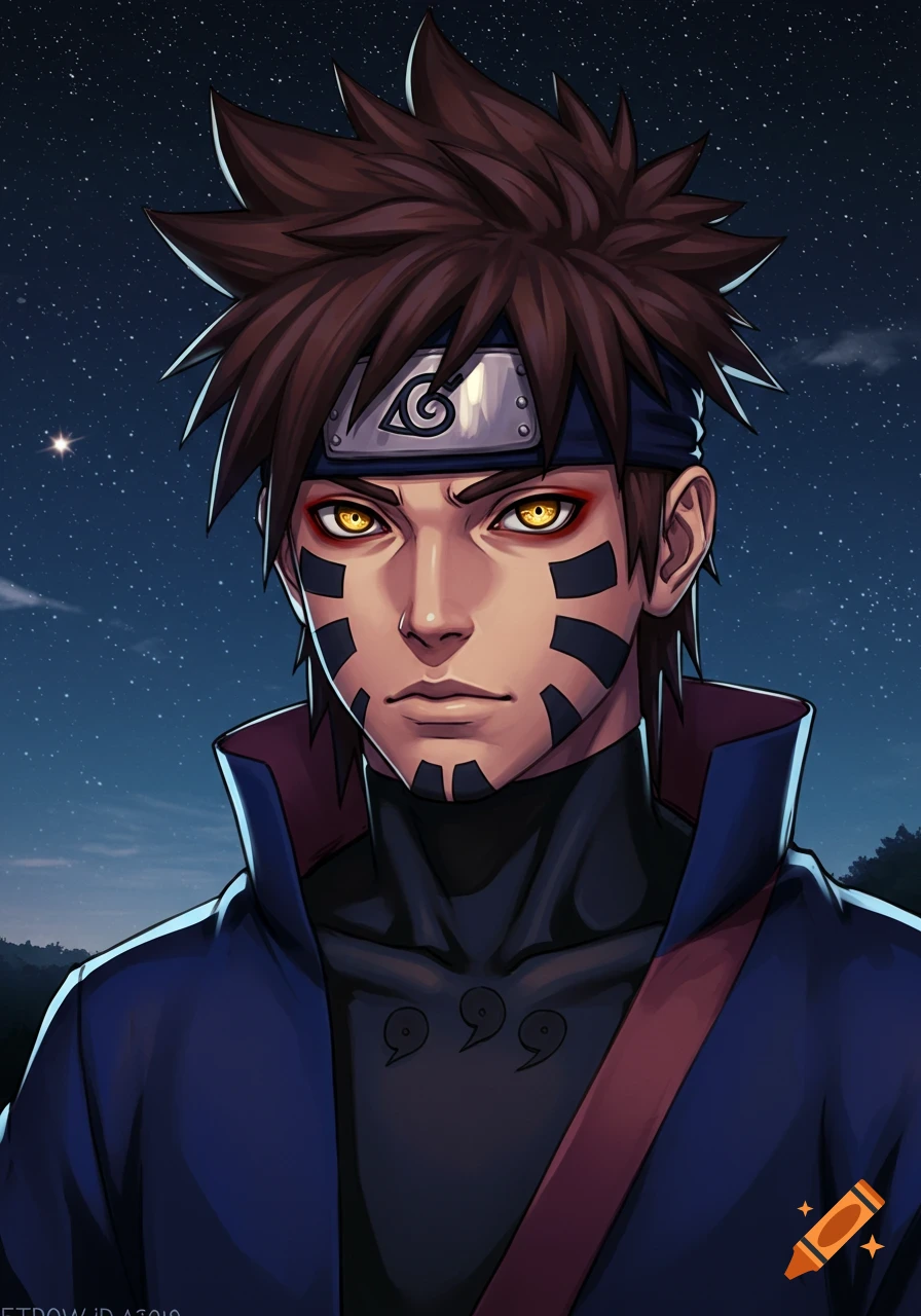 Anime portrait of a character with facial markings, yellow eyes, and a ...