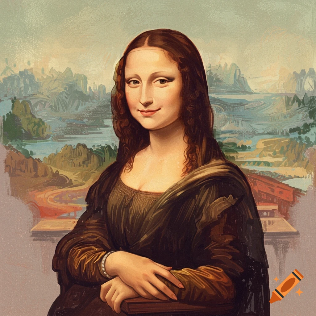 A painterly portrait in the style of the Mona Lisa, with an abstract ...
