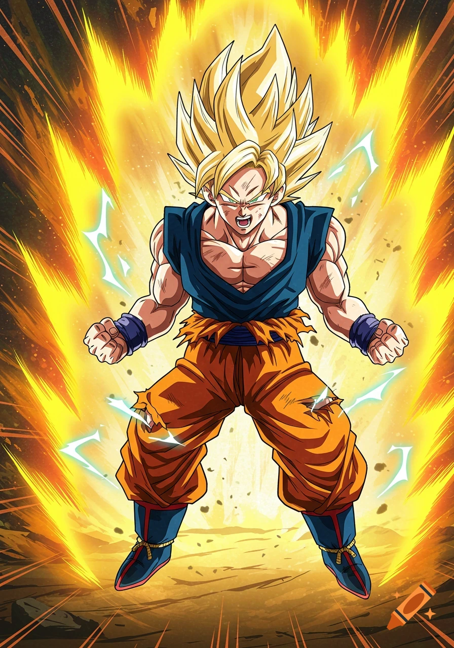 Super Saiyan 2 Goku powering up with fiery aura and lightning, anime ...