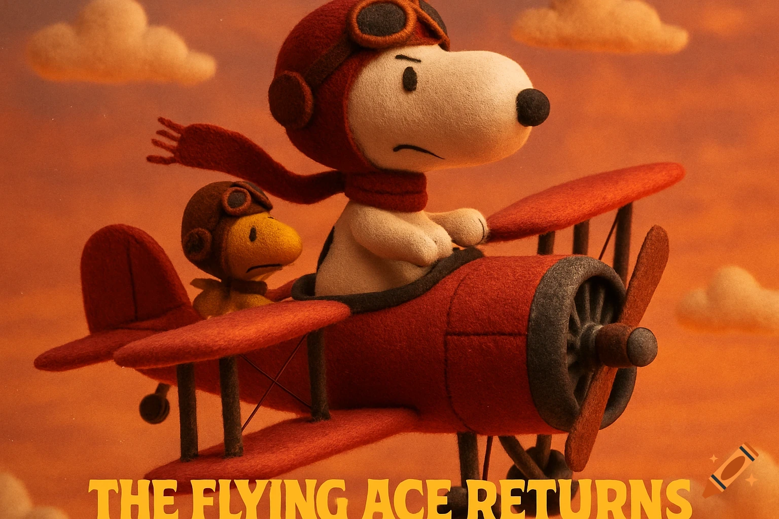 Snoopy and Woodstock fly an airplane in stop-motion felt style with ...