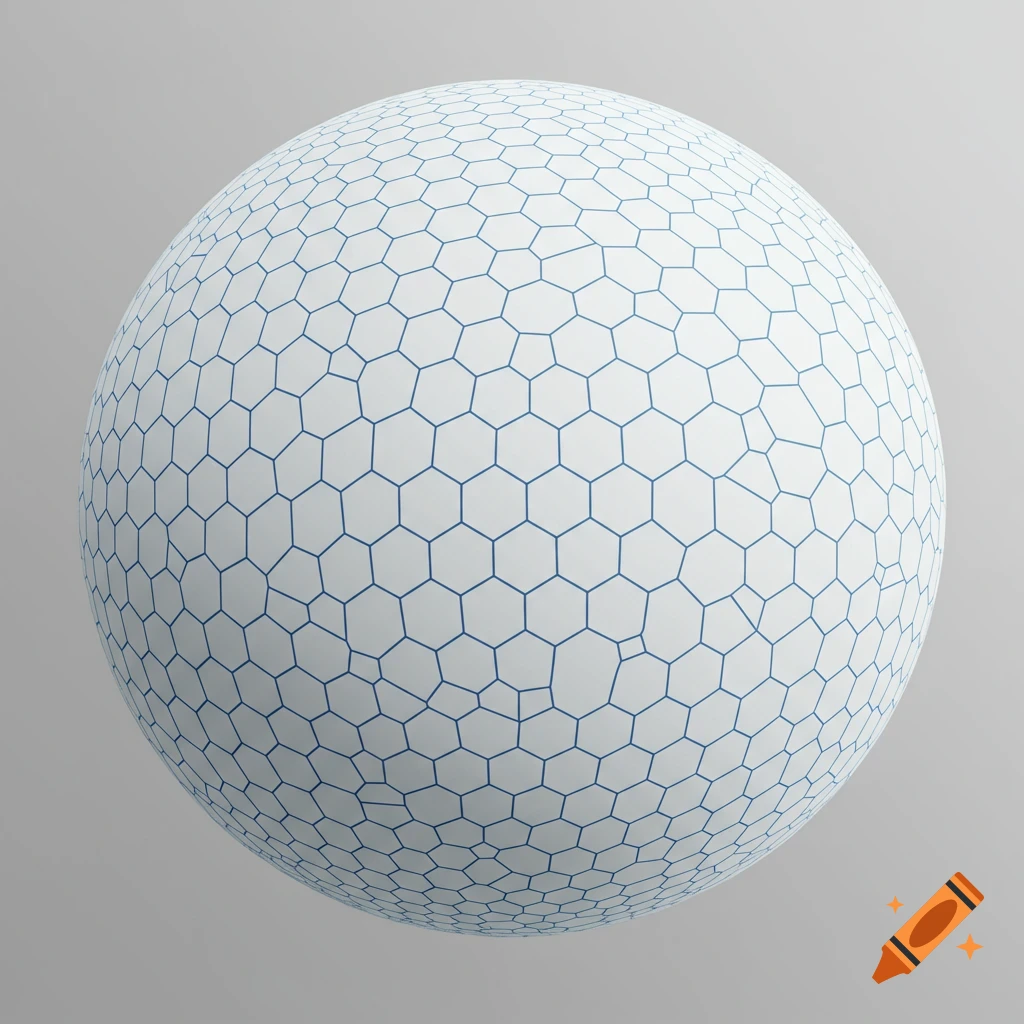 A white sphere covered in a hexagonal grid pattern of thin blue lines. on Craiyon