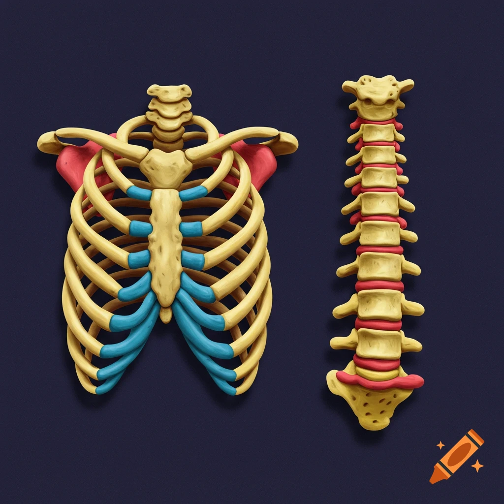 Stylized illustration of a human rib cage and spine. on Craiyon