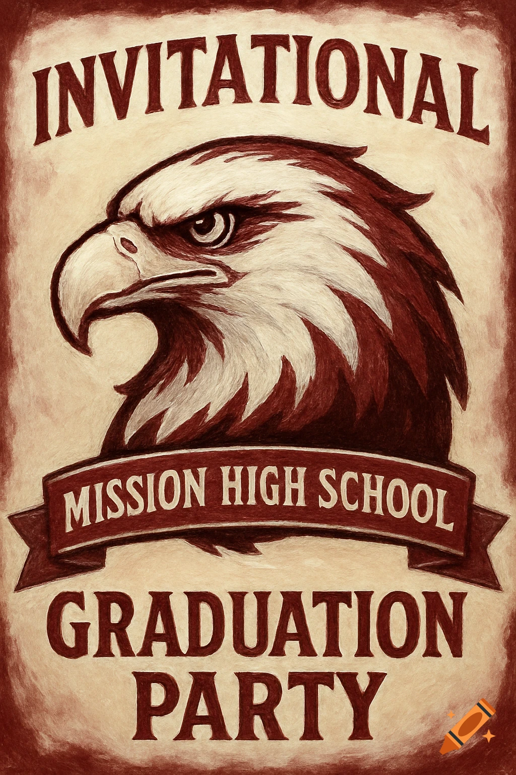 Illustrated poster with an eagle head and text for a Mission High ...