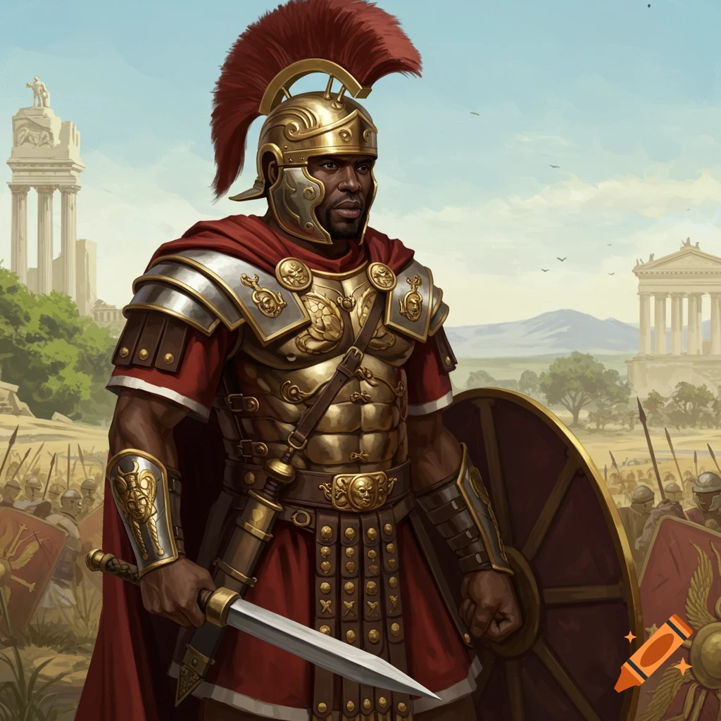 Illustration of an African-American Roman centurion holding a sword and ...
