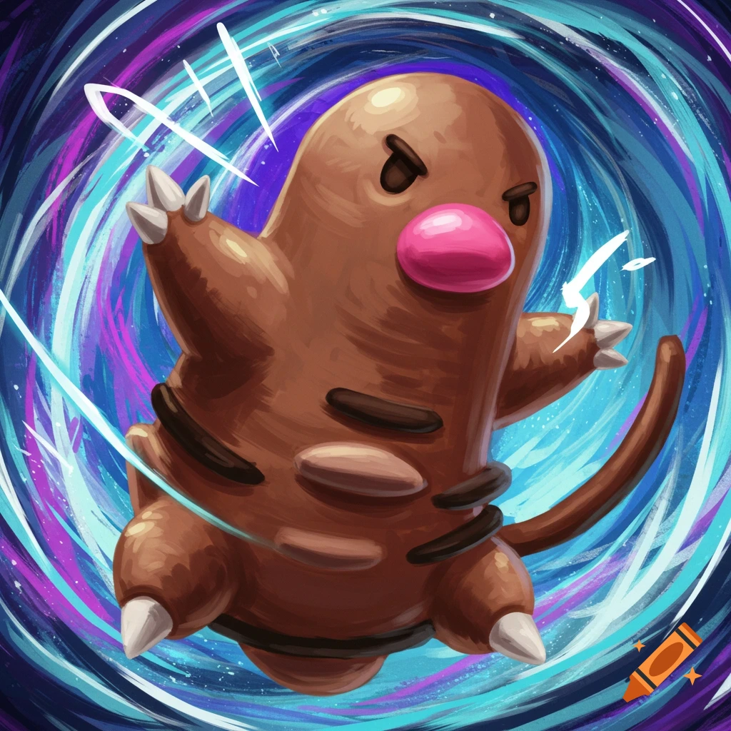 Illustration of Diglett with sharp claws and teeth in a swirling blue ...