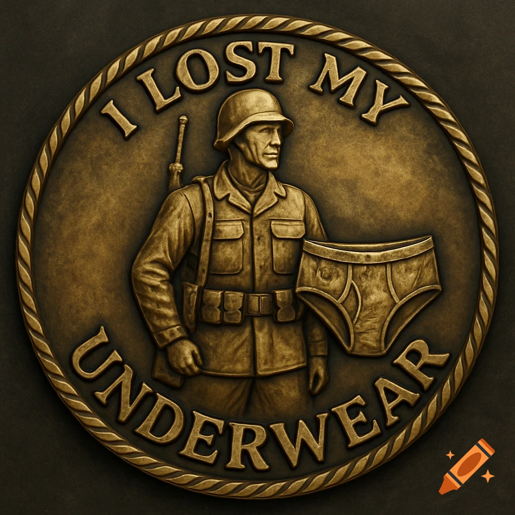 A bronze military coin features a soldier in uniform holding a pair of ...