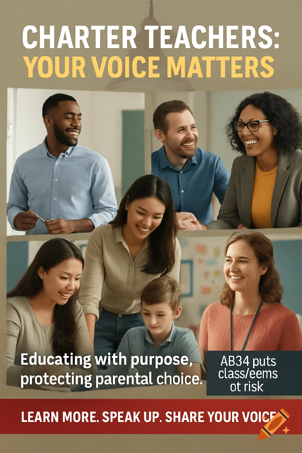 Diverse group of smiling teachers and a student with overlaid text ...