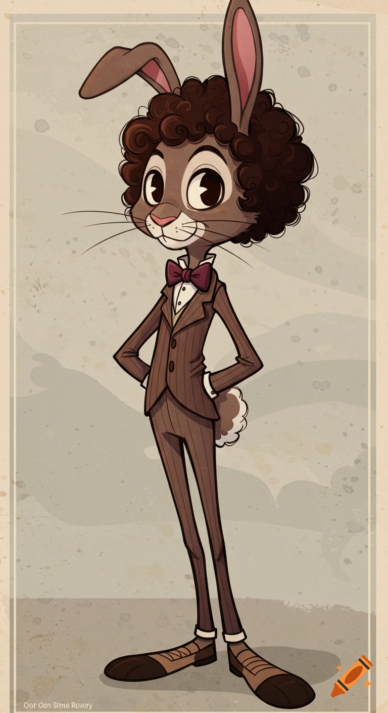 Cartoon illustration of a tall, skinny rabbit character with curly hair ...