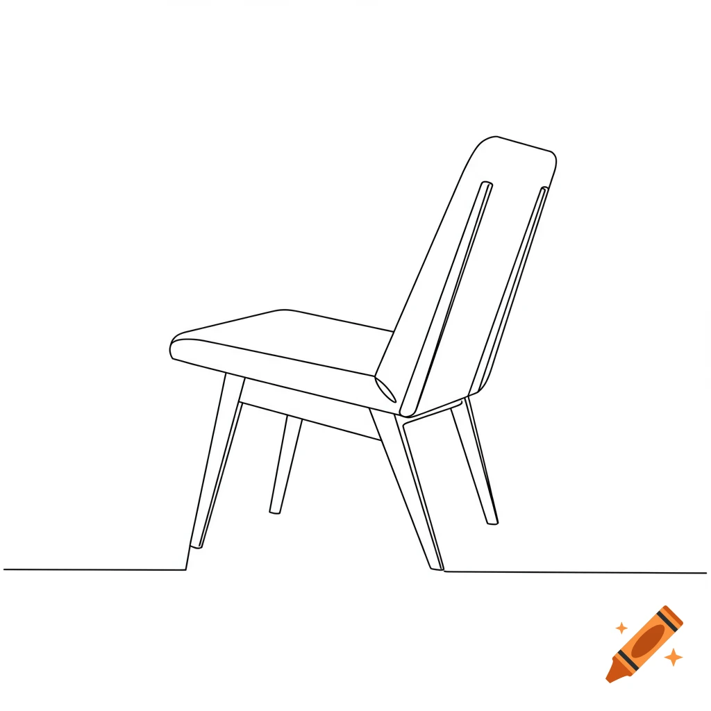 Simple black line drawing of a mid-century modern chair. on Craiyon