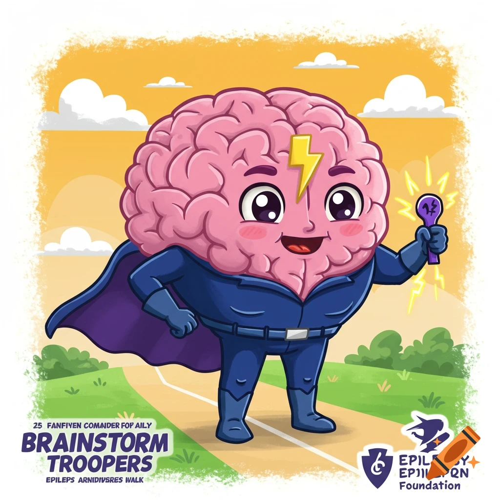Cartoon illustration of a brain mascot wearing a superhero costume ...