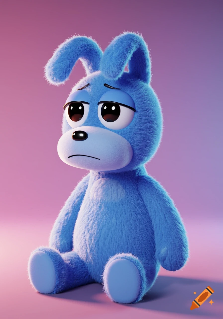A blue furry cartoon character sits with a sad expression. on Craiyon