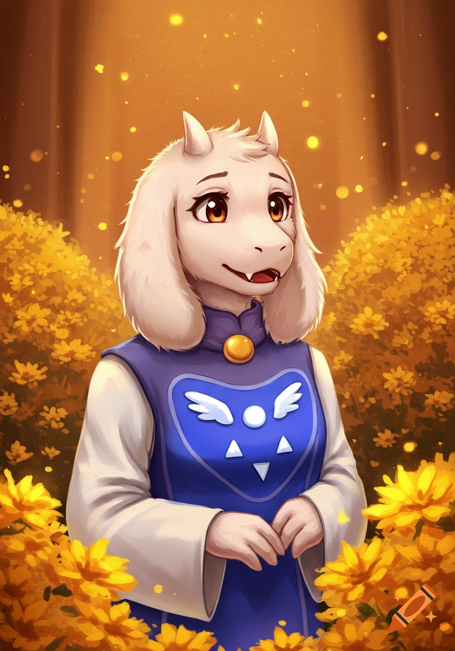 Illustration of Toriel from Undertale standing in a field of golden ...